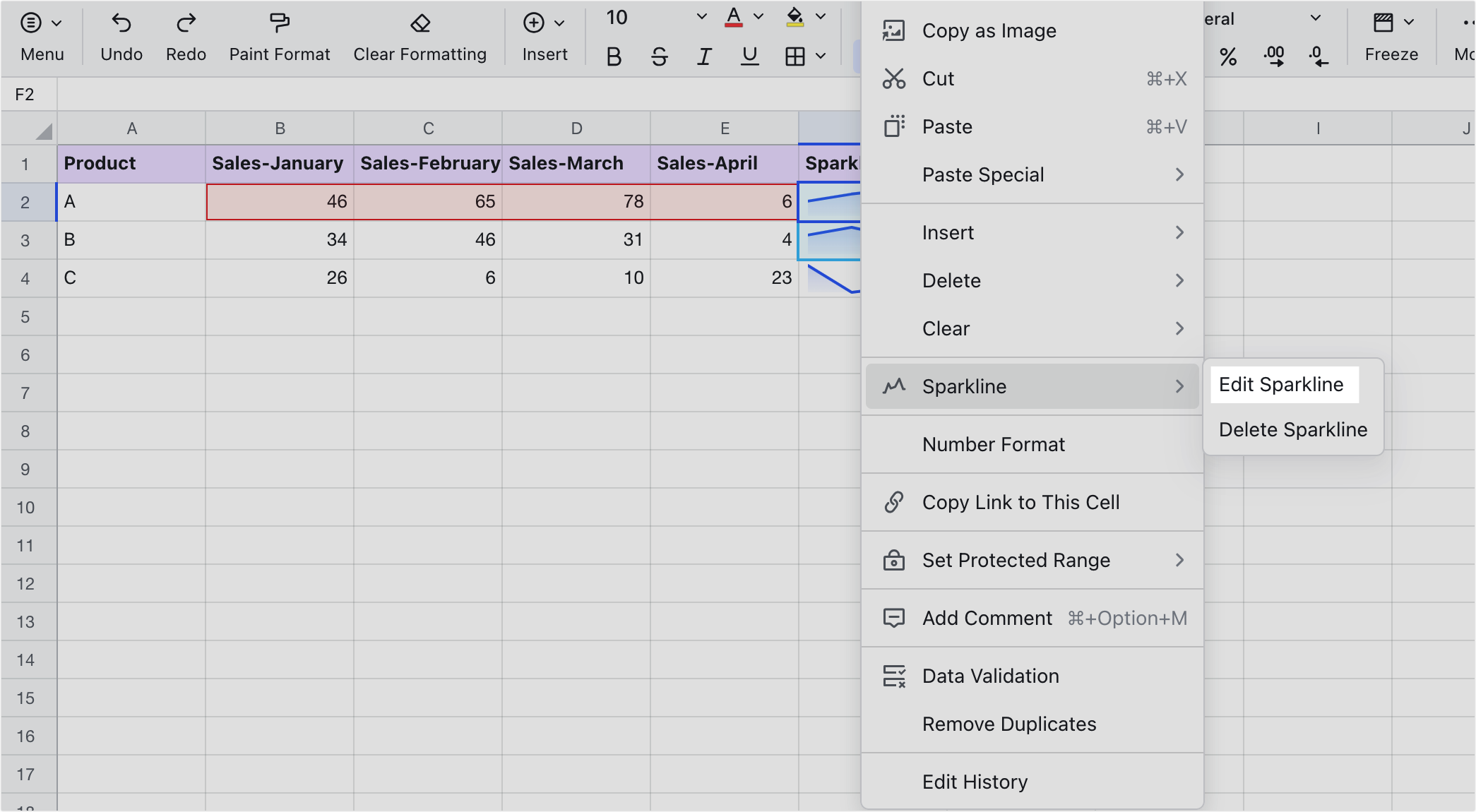 Use sparklines in Sheets