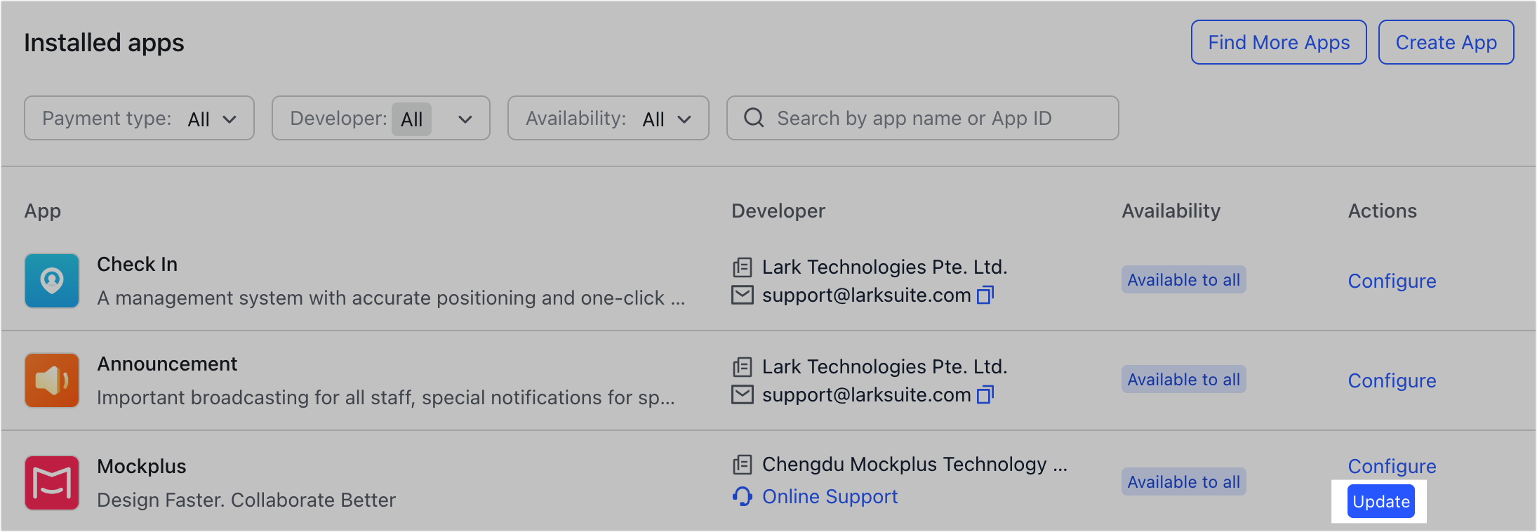 Admin | View and configure installed apps