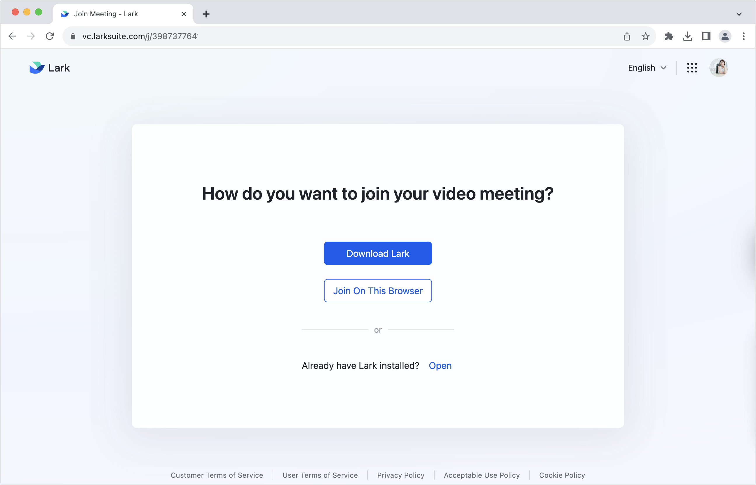 ブラウザから Lark ビデオ会議に参加する