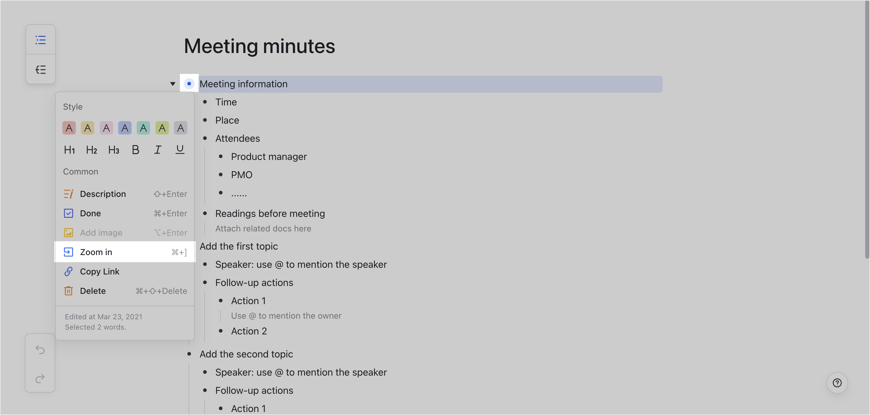 Create and edit mindnotes