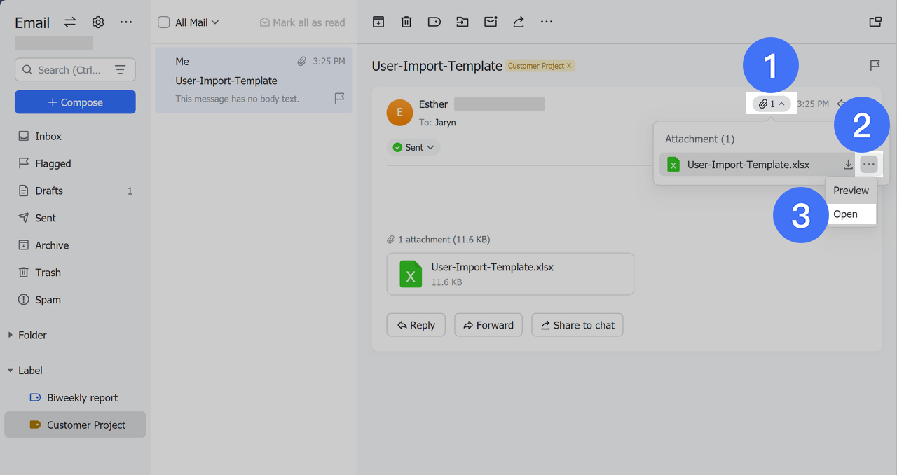 Open email attachments in desktop apps