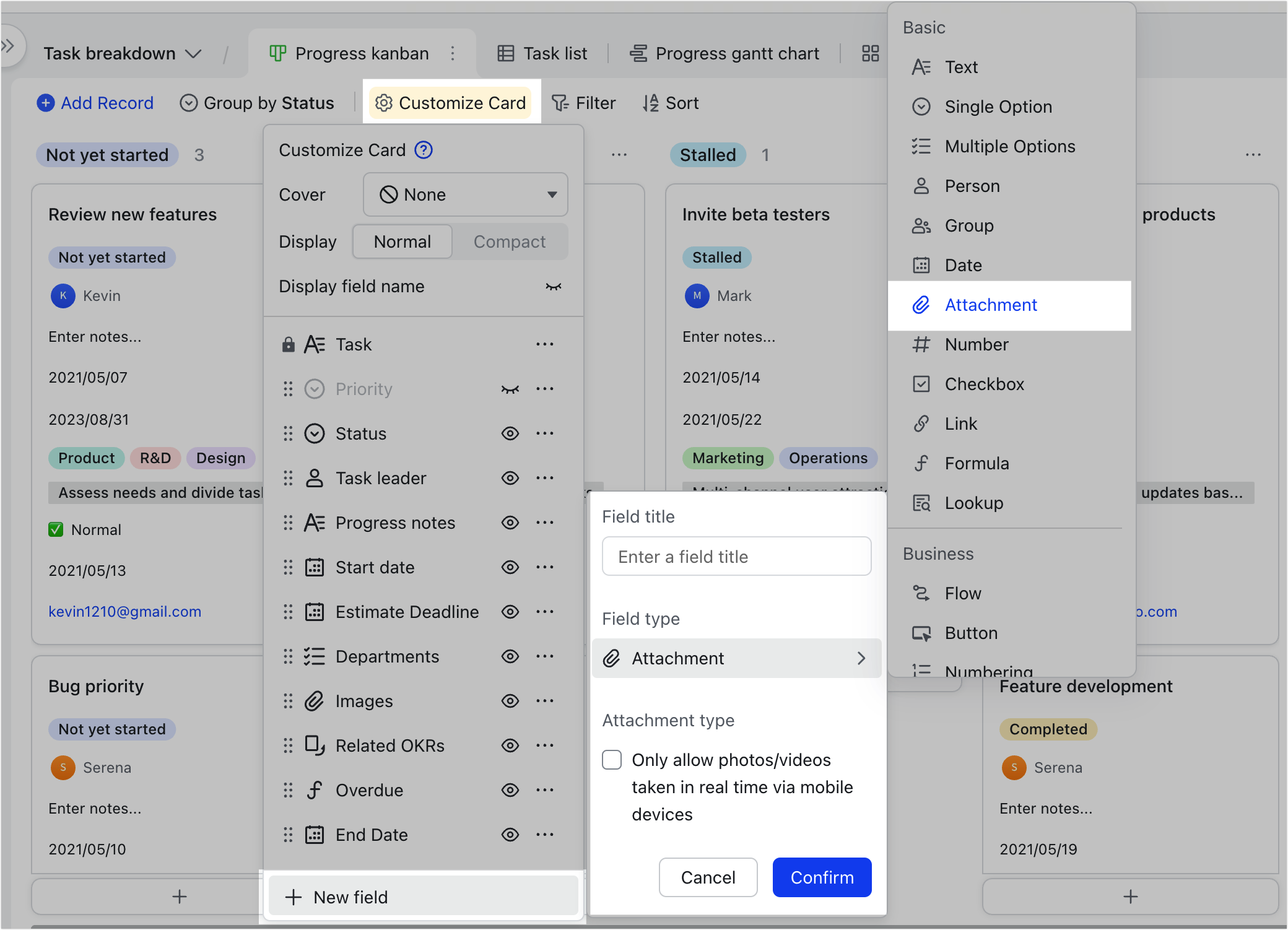 Use attachment fields in Base