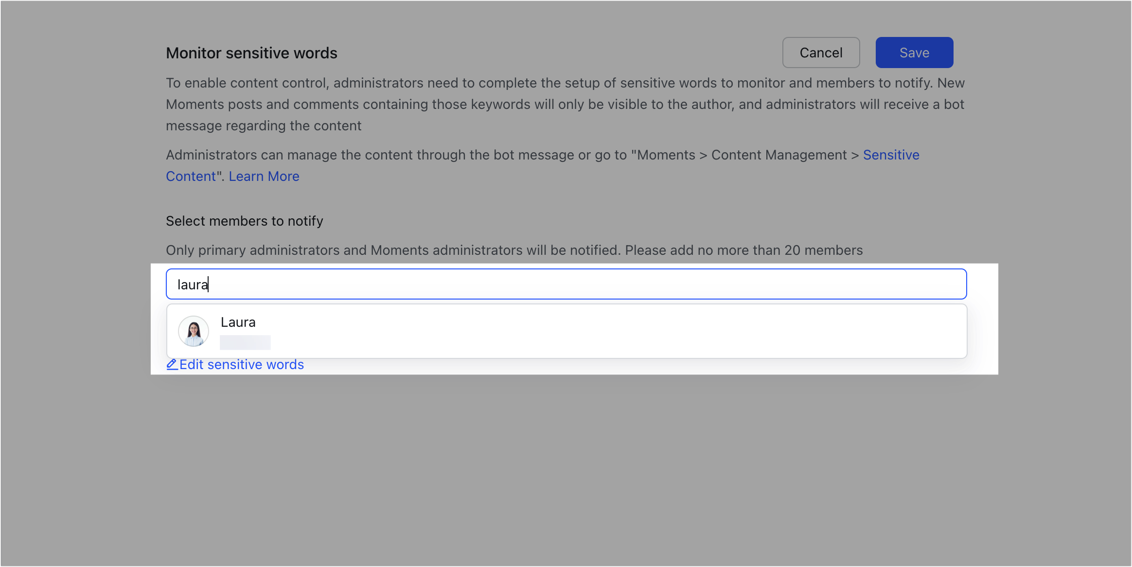 Admin | Configure and monitor sensitive words in Lark Moments