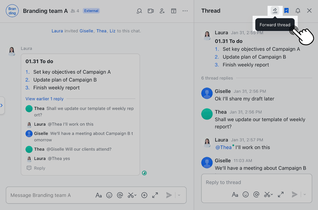 Reply to messages in a thread