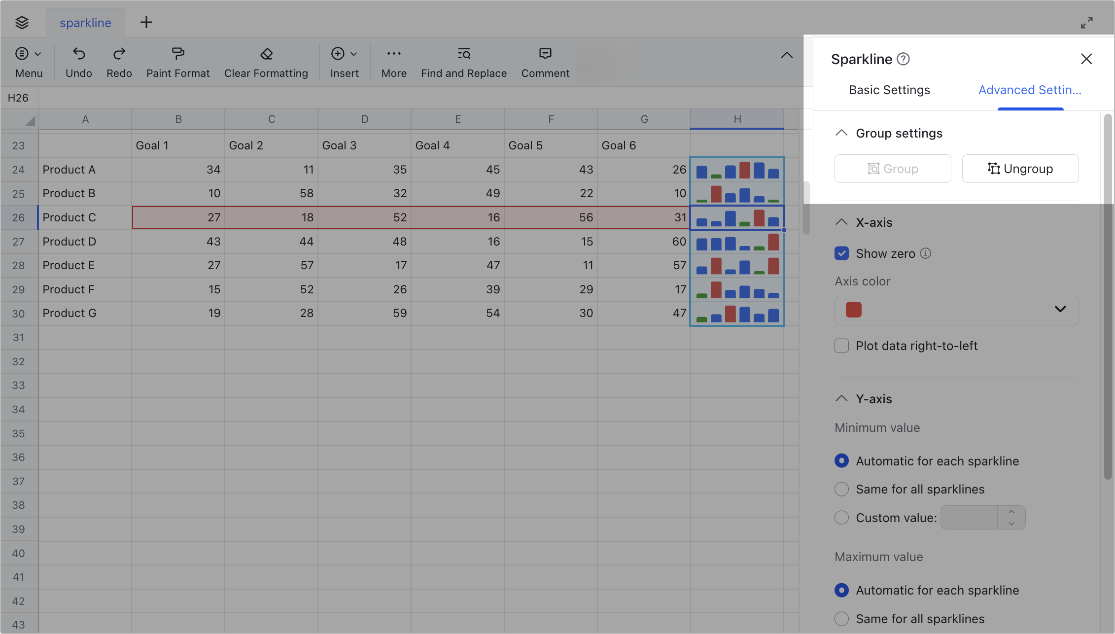 Use sparklines in Sheets