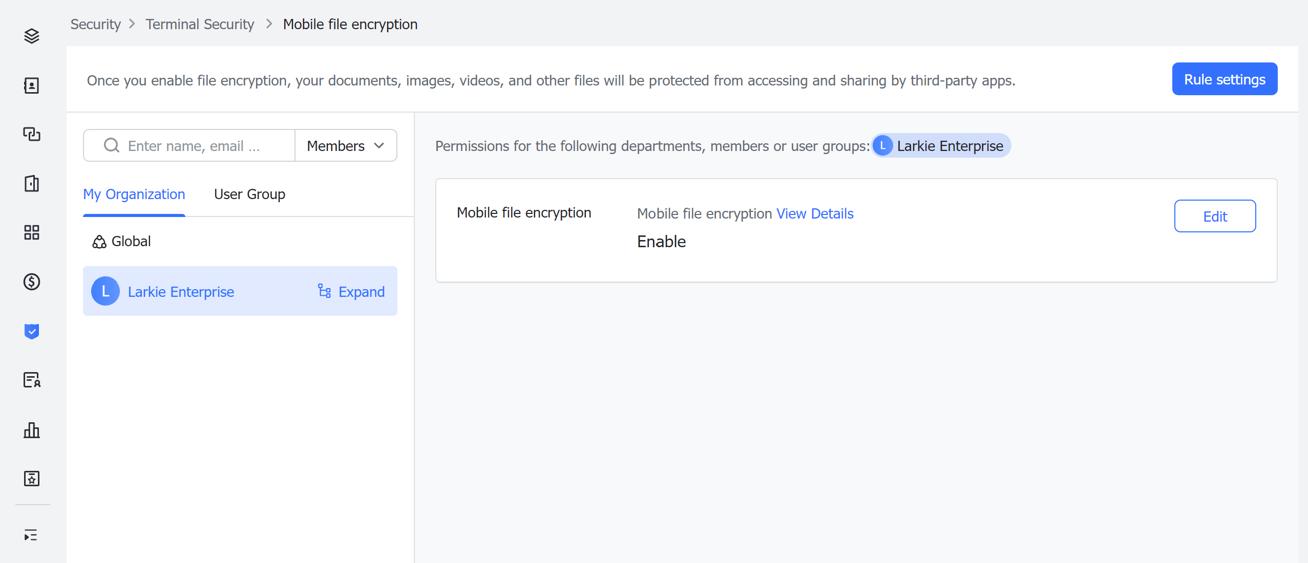 Admin | Activate mobile file encryption