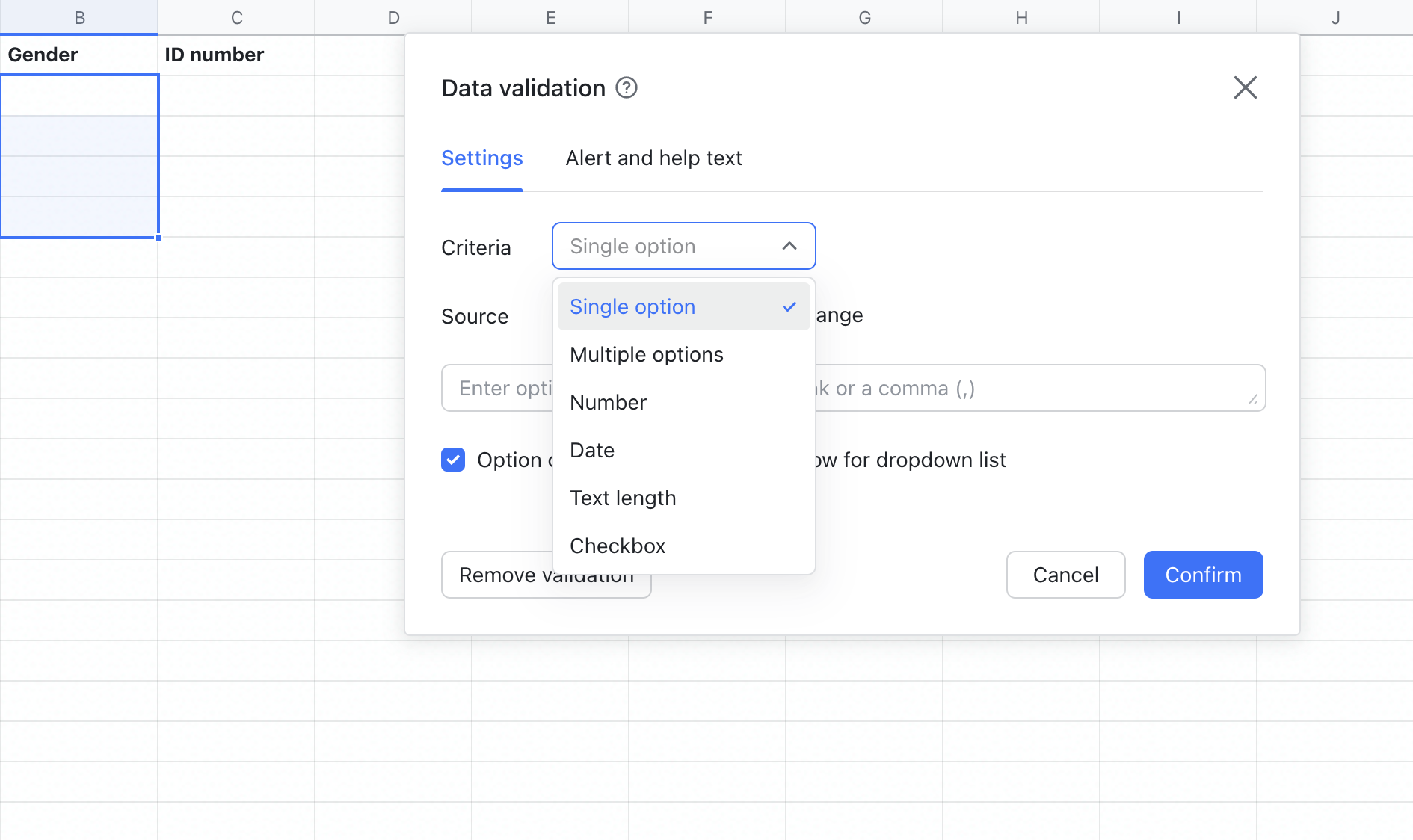 Use data validation in Sheets