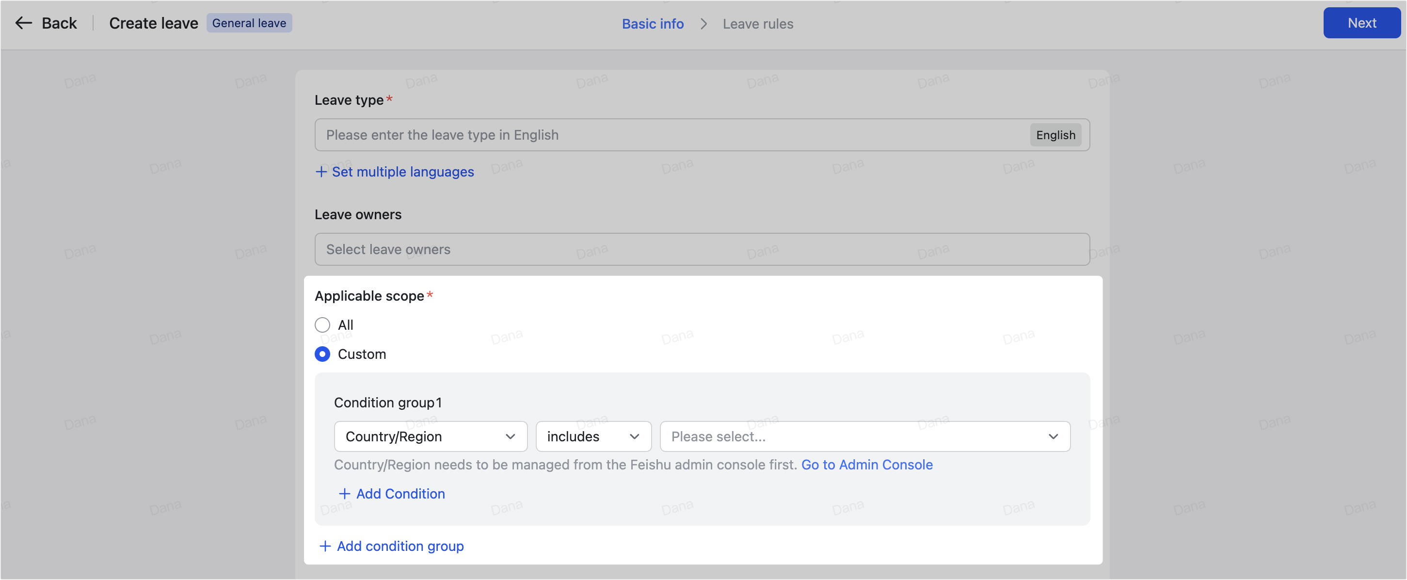 Admin | Configure leave type and rules