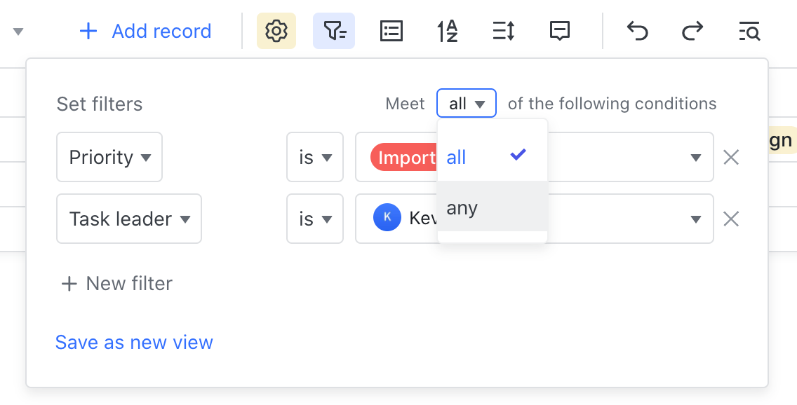 Use groups and filters in Base