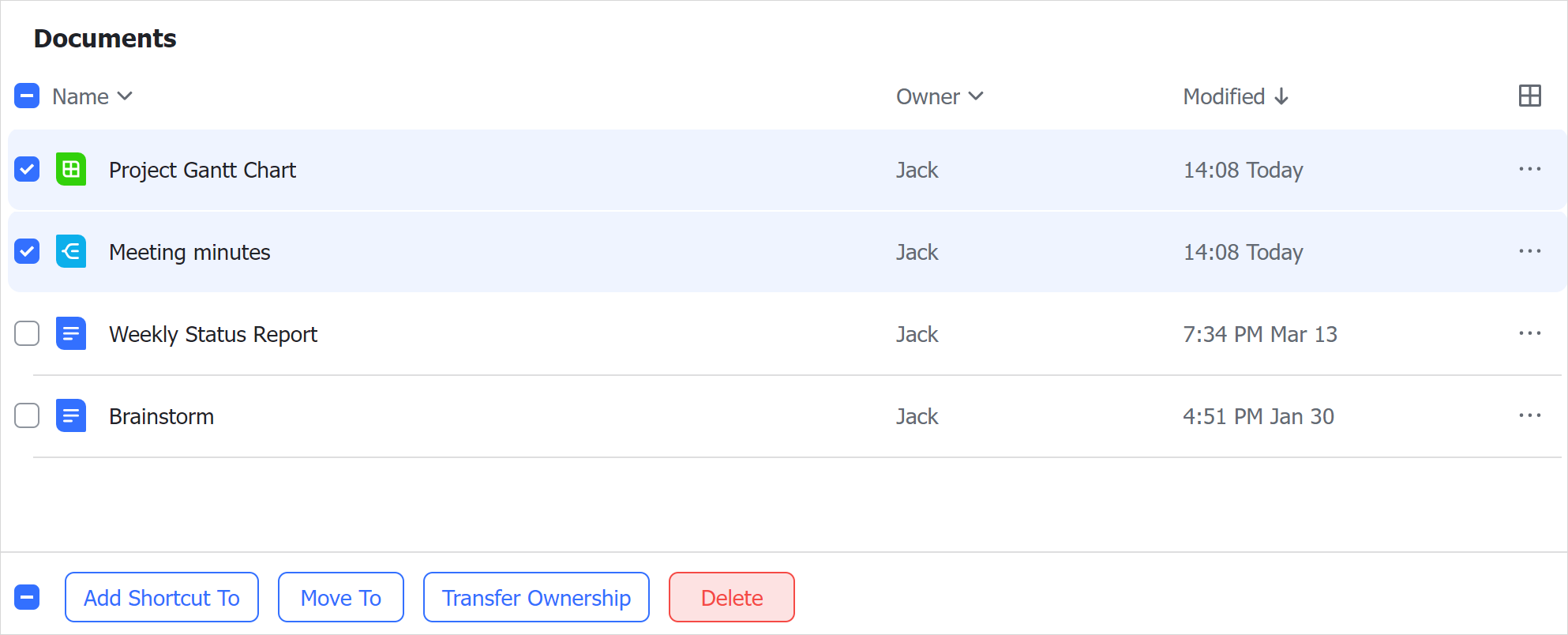 Delete documents or folders