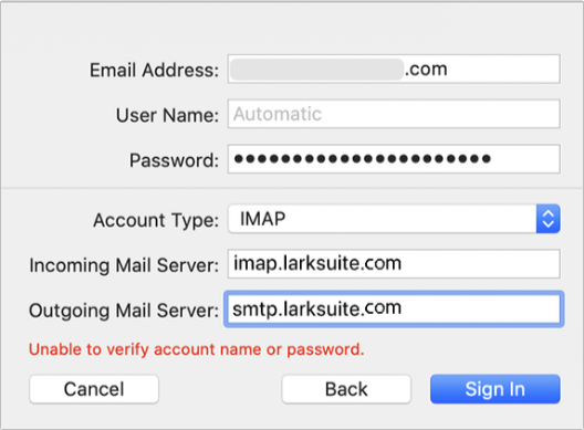 Đăng nhập vào Lark Mail thông qua một ứng dụng email của bên thứ ba