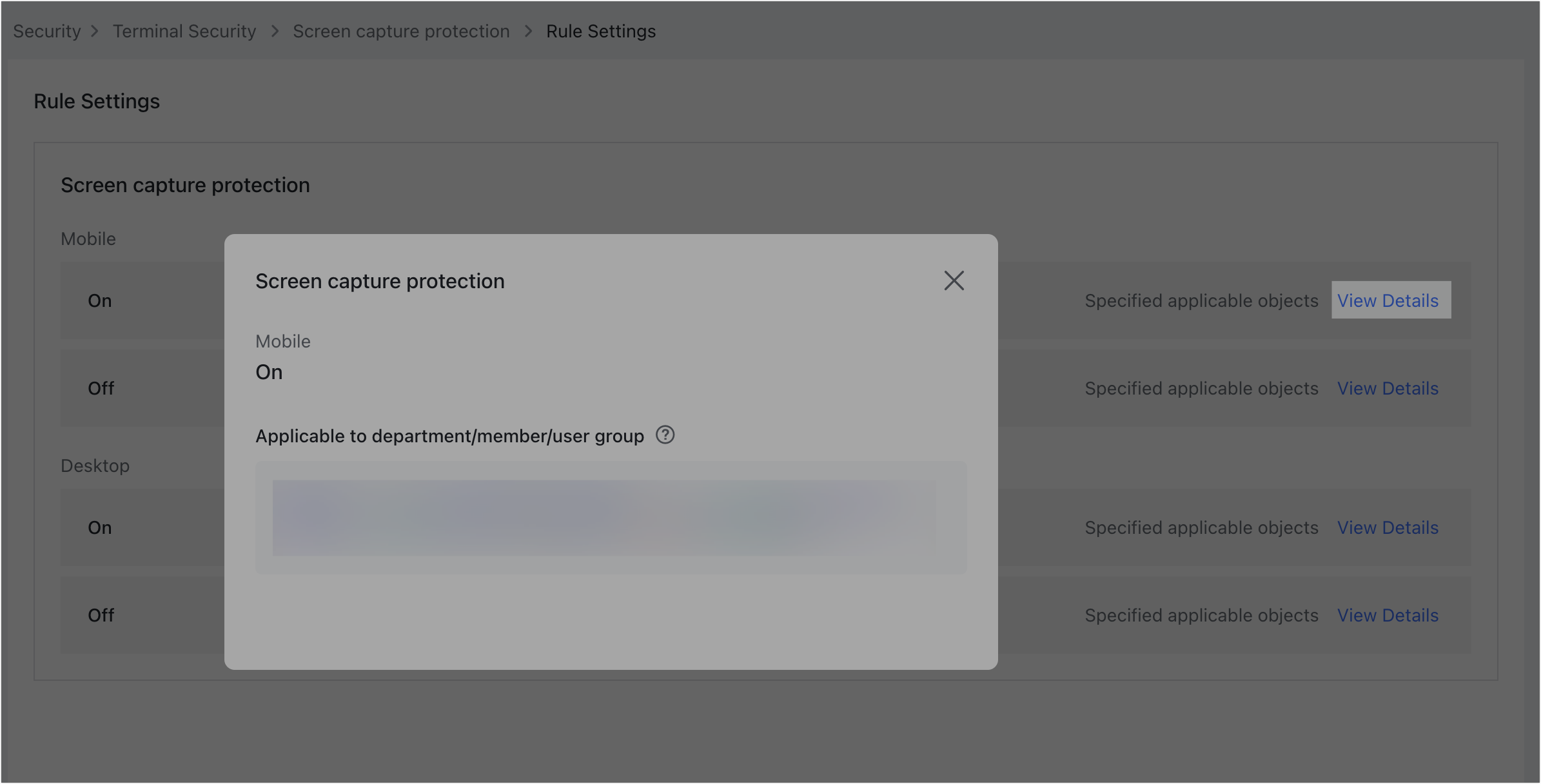 Admin | Turn on screen capture protection
