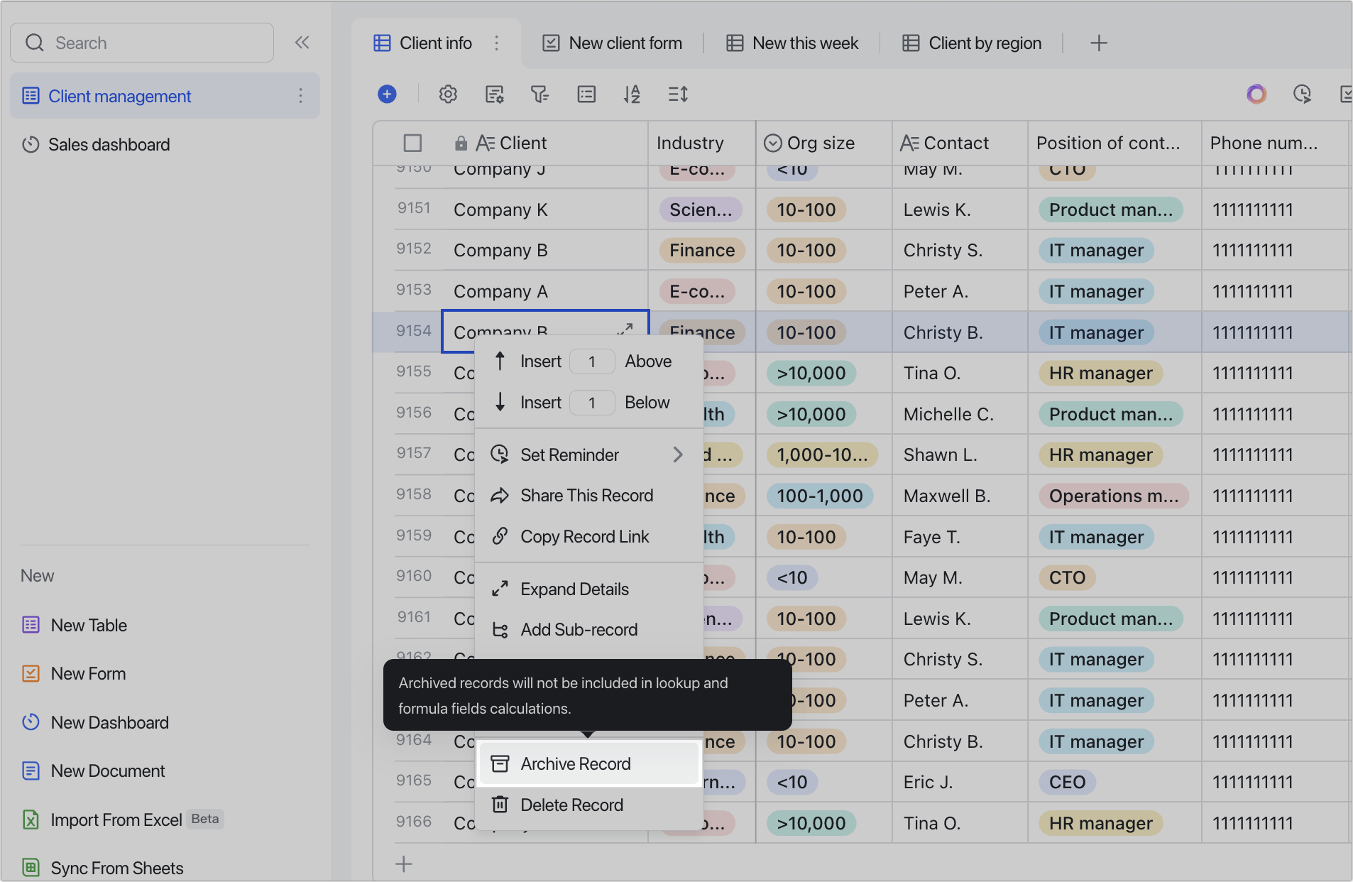 Archive records in Base (up to 1 million records)