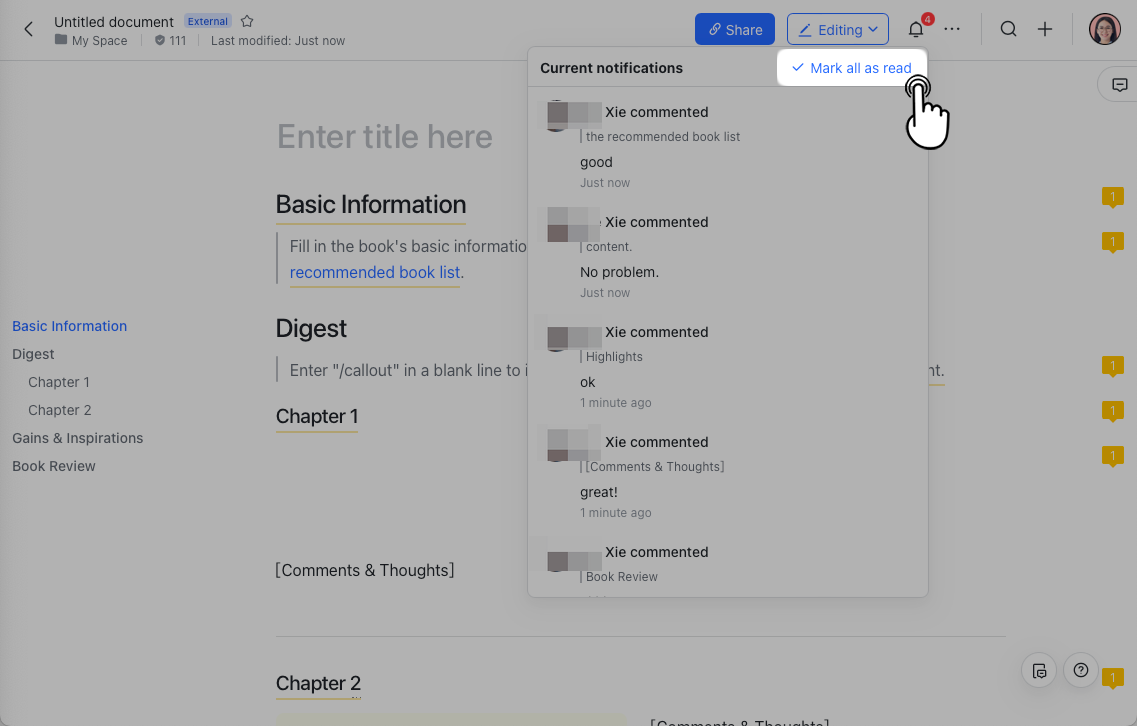 Use Current notifications in Docs