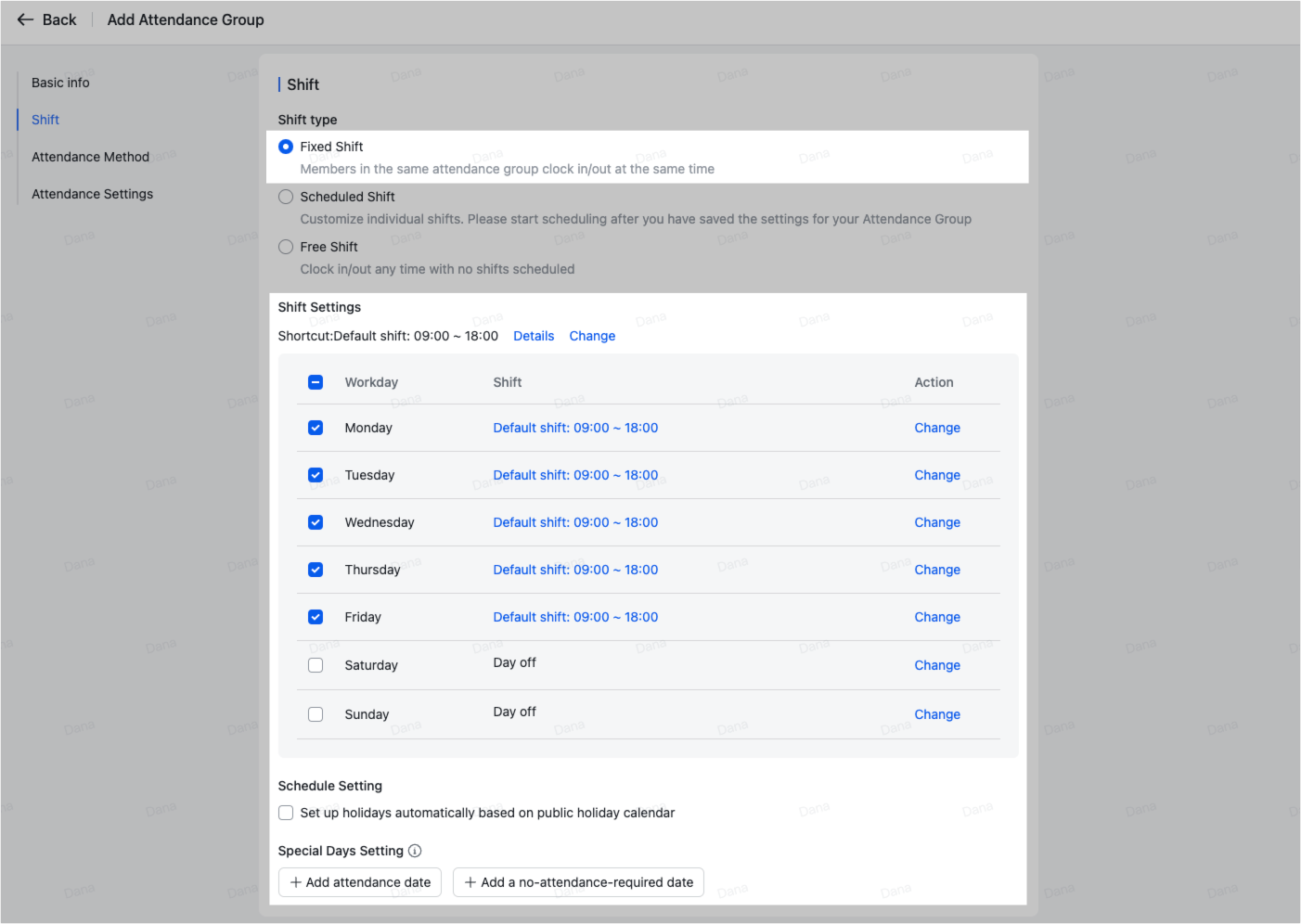 Admin | Set up attendance group