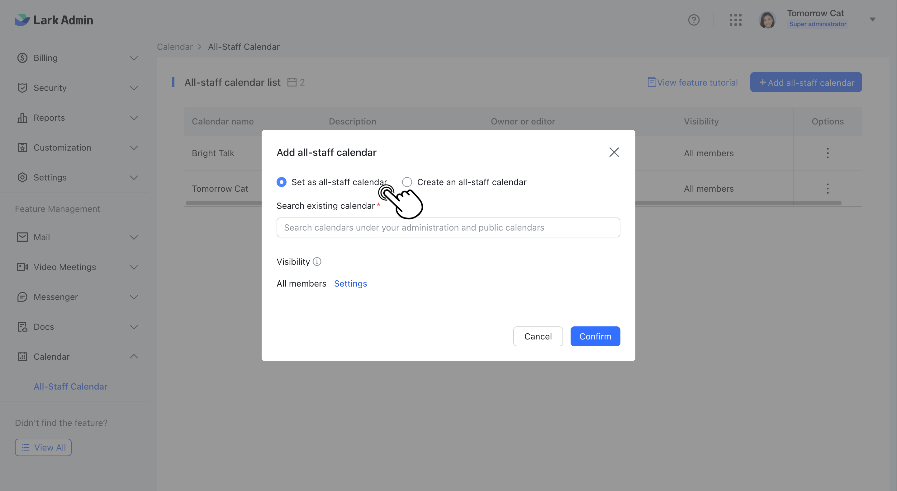 Admin | Create and manage all-staff calendars