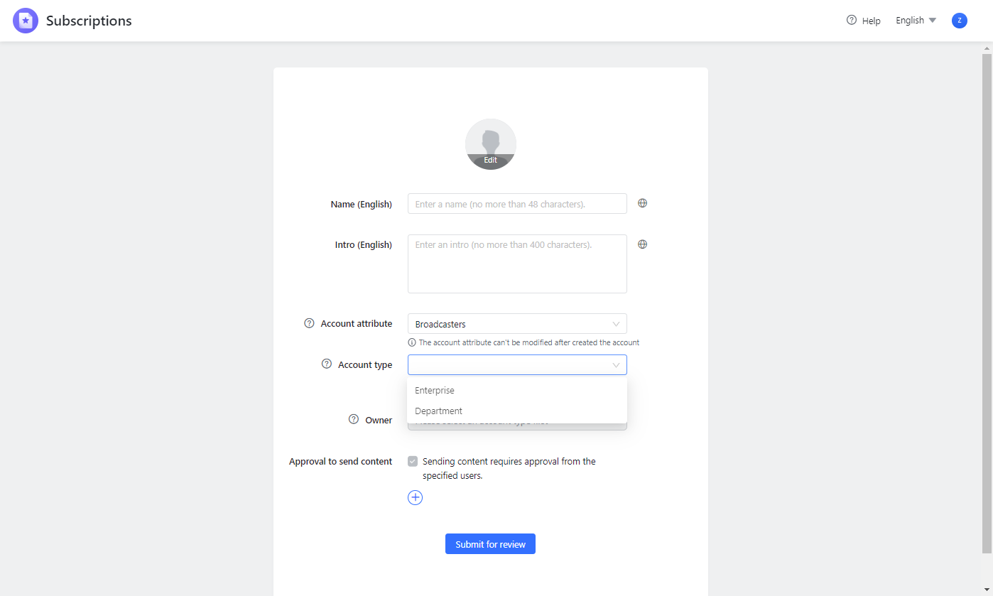 Create Subscriptions and Broadcasters accounts