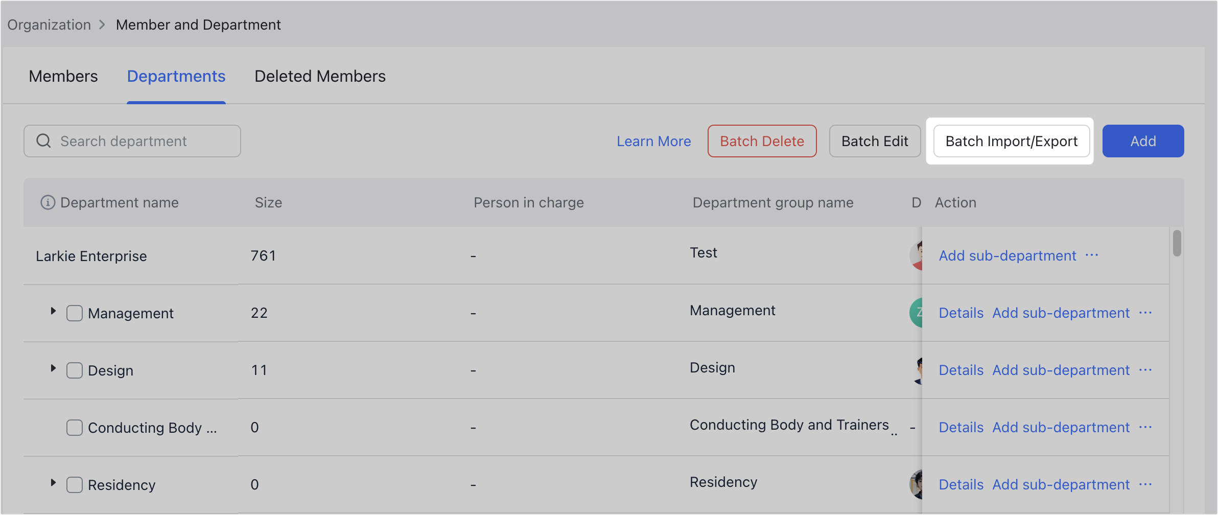Admin | Create departments and department groups