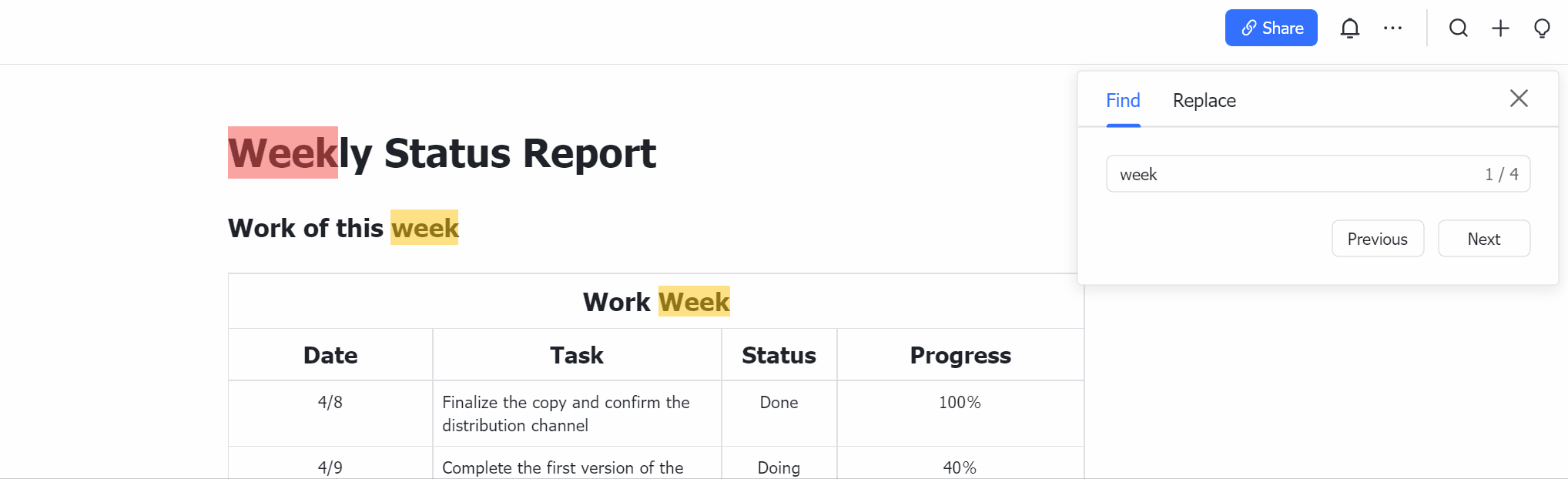 Find and replace content in Docs