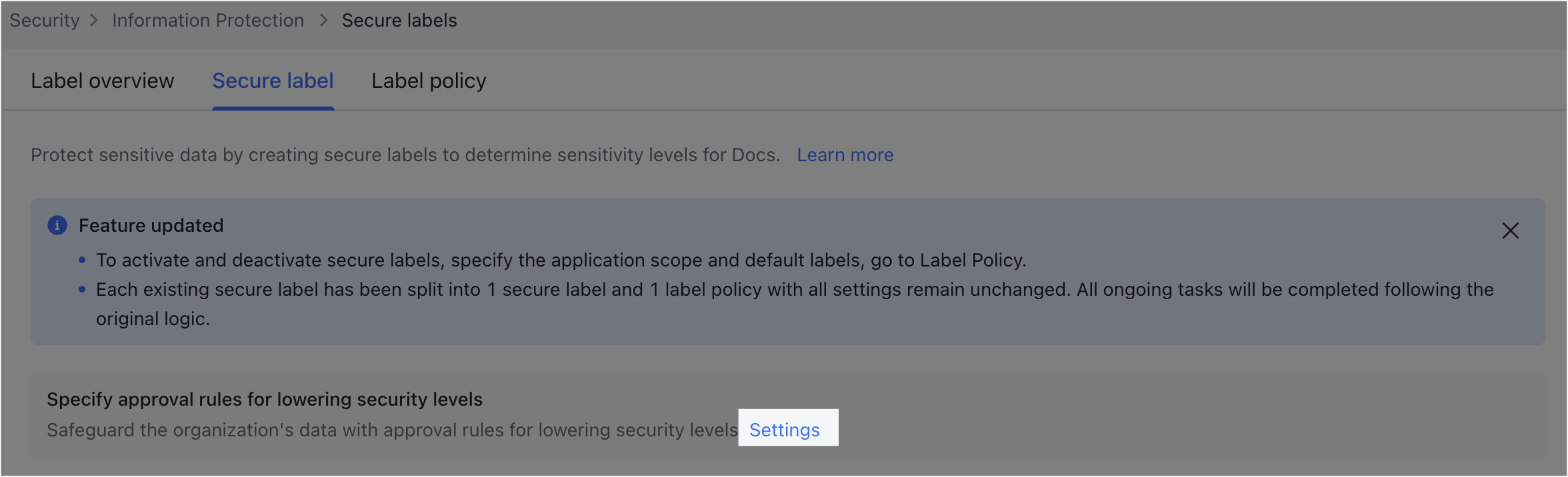 Admin | Create secure labels and label policies