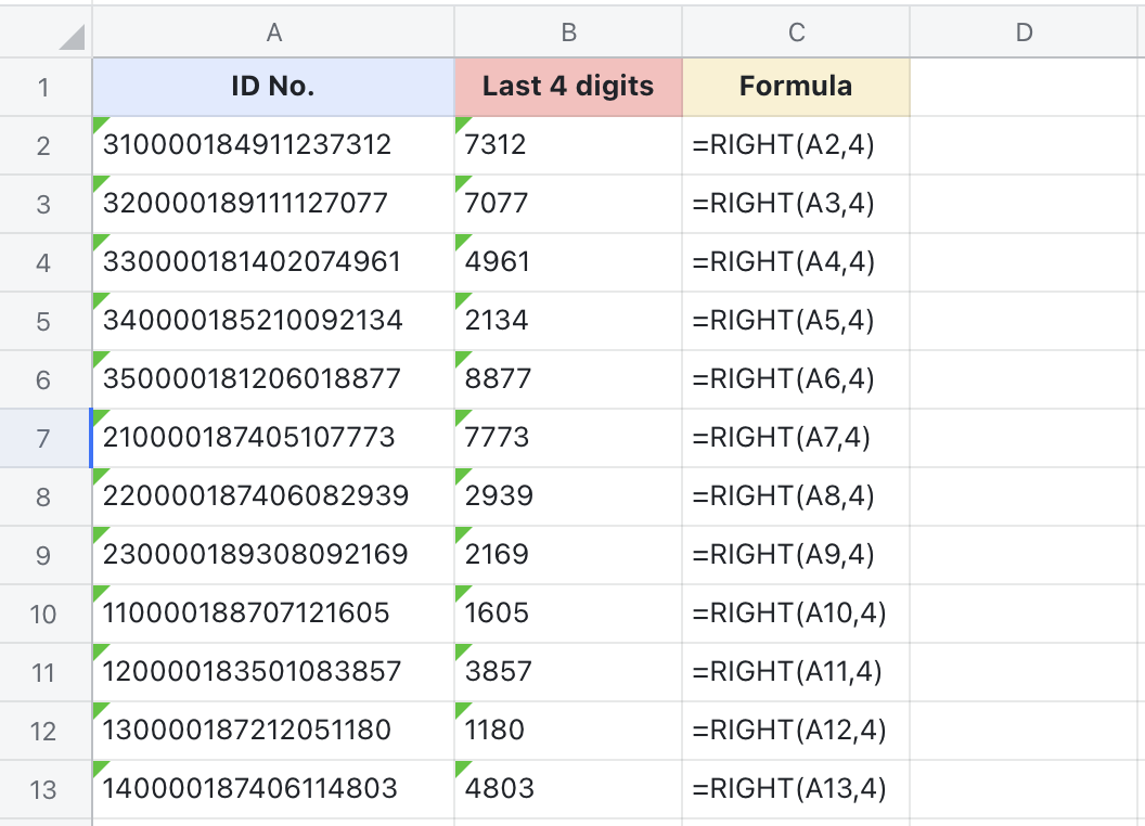 RIGHT function for Sheets