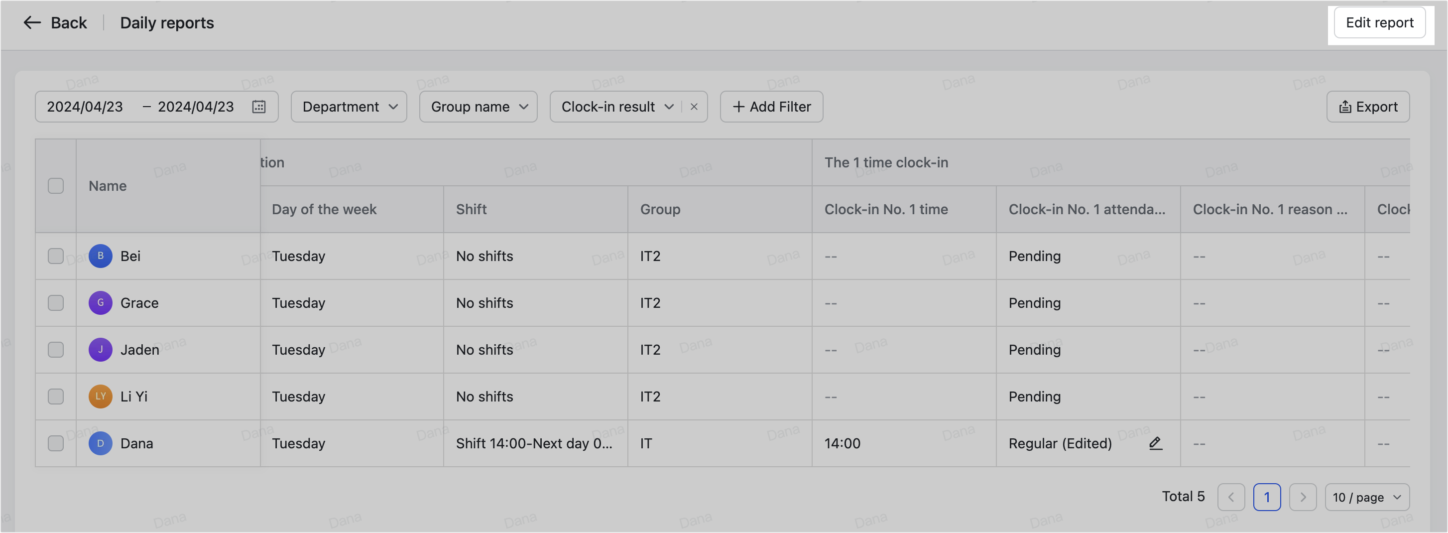 Admin | Edit members' clock-ins and clock-outs
