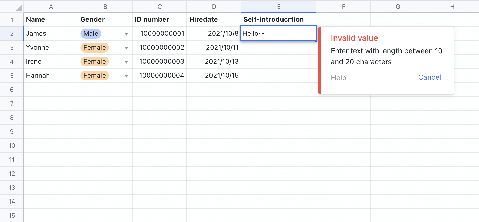 Use data validation in Sheets