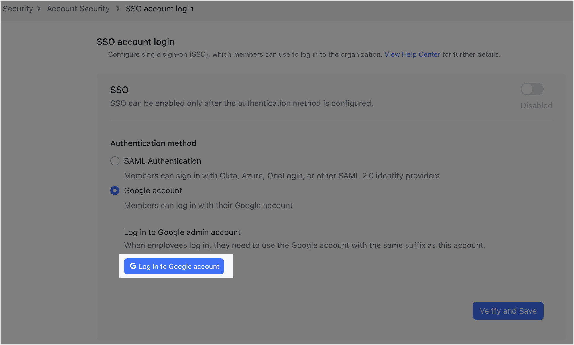 Admin | Configure SAML 2.0 SSO login (Okta or Google)