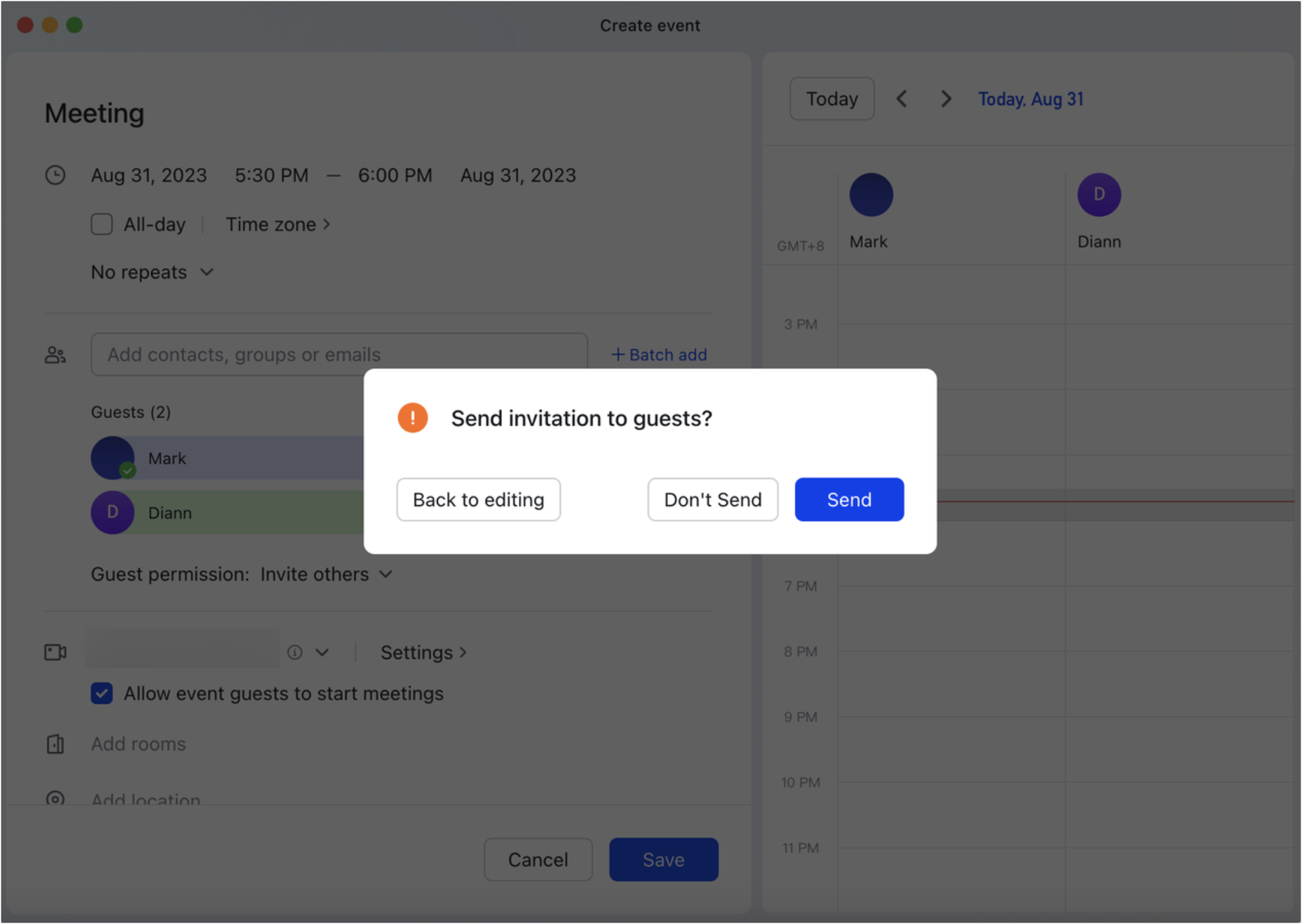 Create an event and invite guests