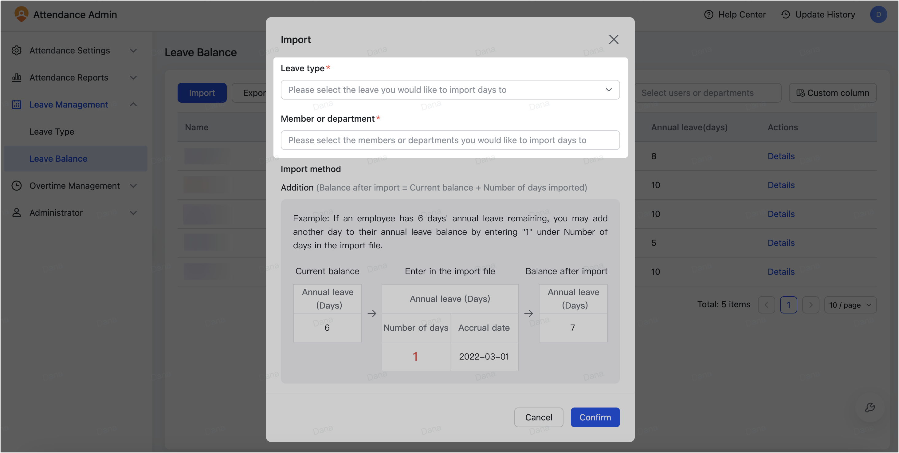 Admin | Manage leave balances