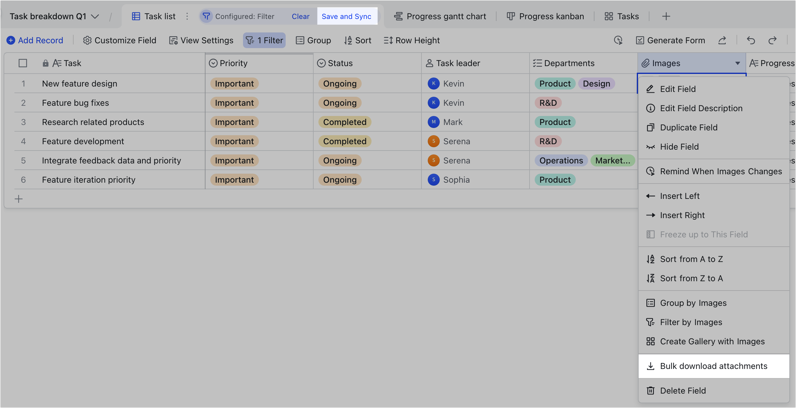 Use groups and filters in Base