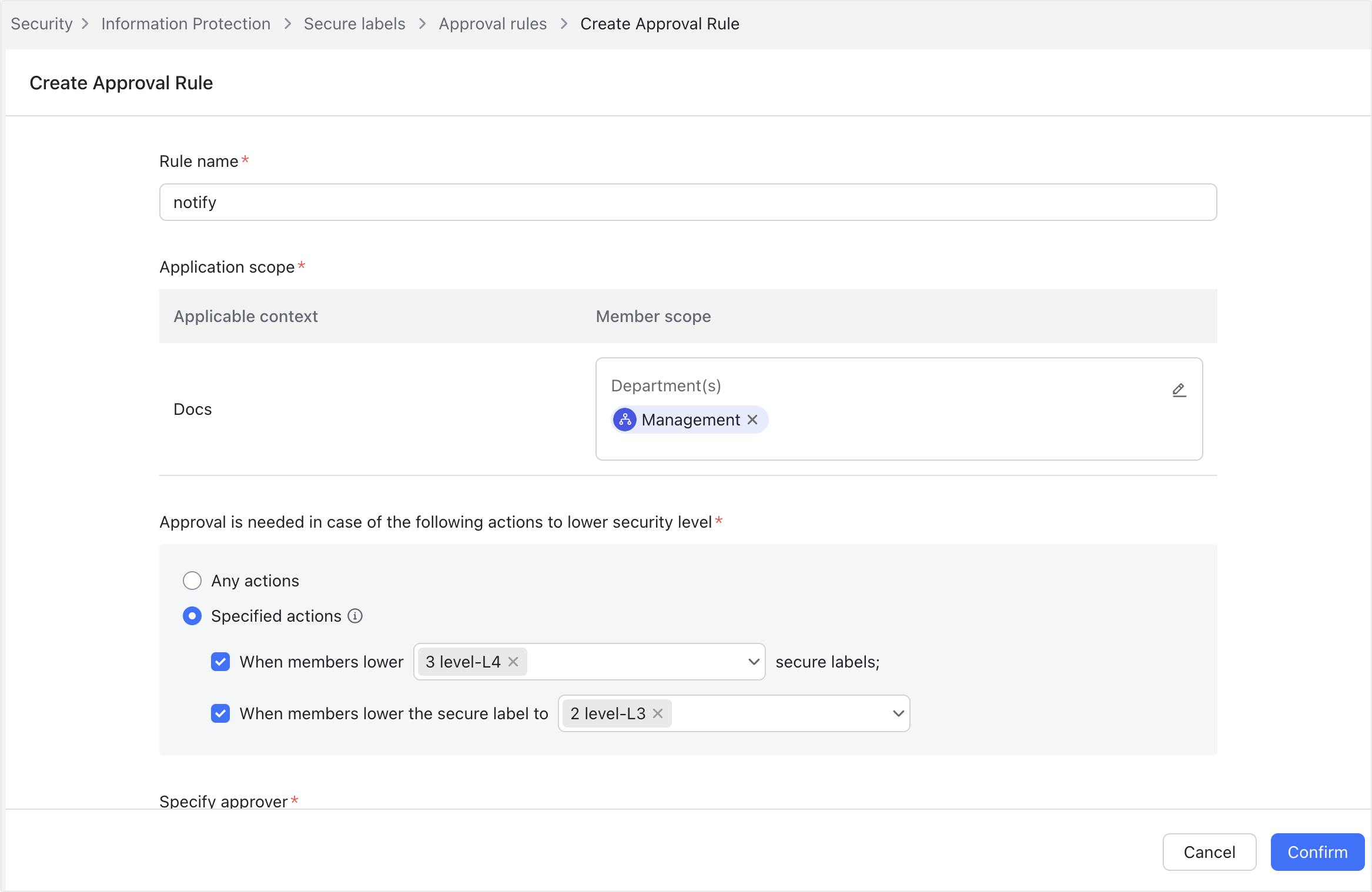 Admin | Create secure labels and label policies