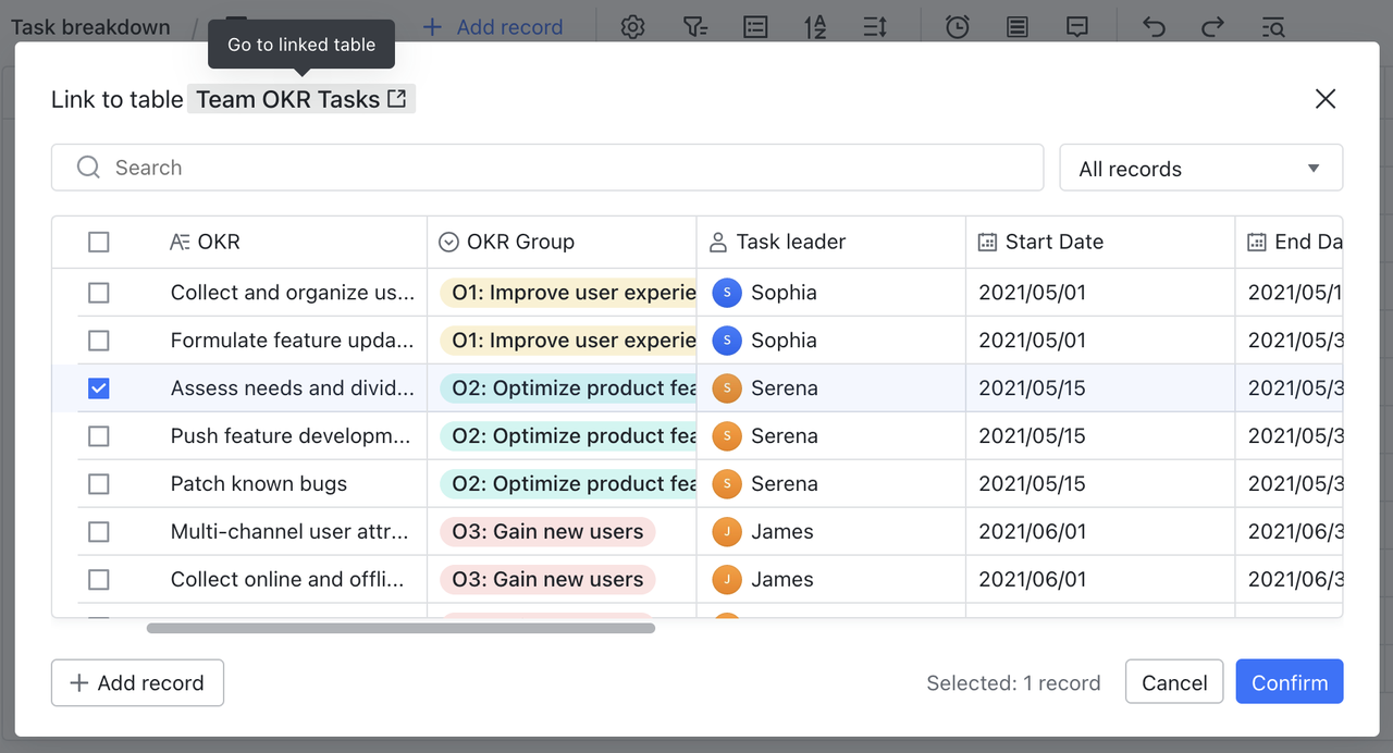 Use two-way link fields in Base