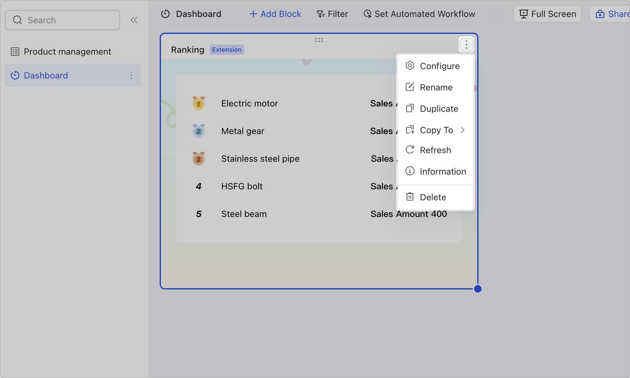 Use extensions in Base dashboards