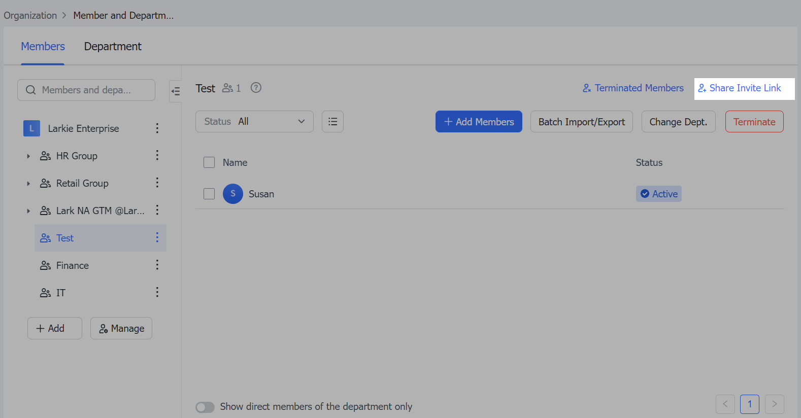 Admin | Invite members to join a department