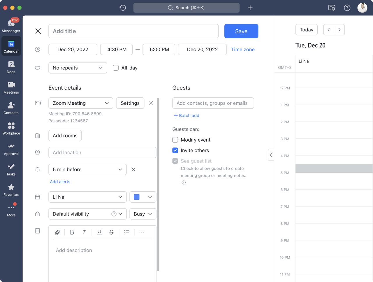 Create Zoom meetings from Lark Calendar
