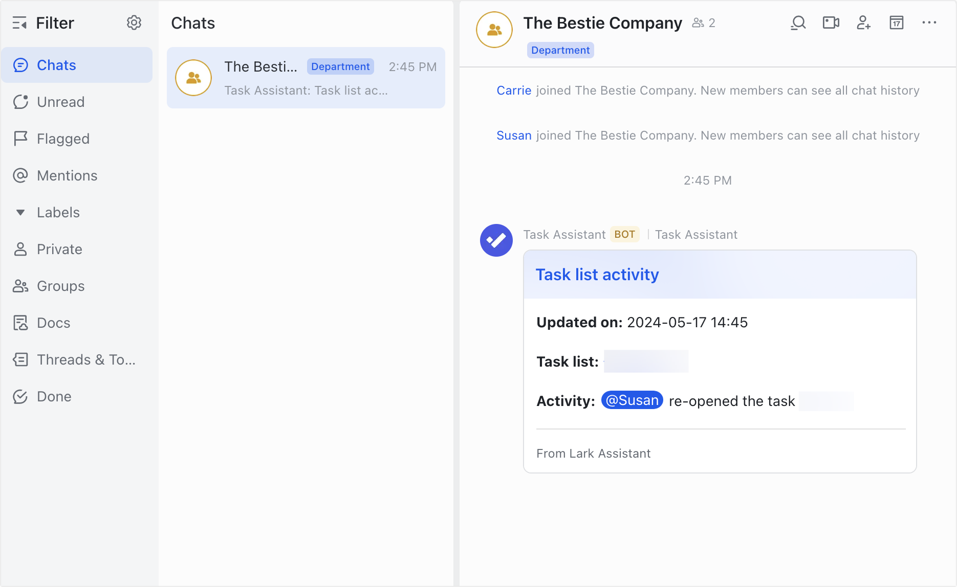 View task list activities and configure push notification rules