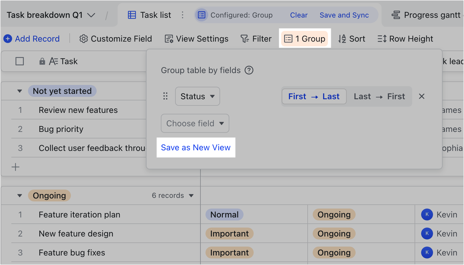 Use groups and filters in Base