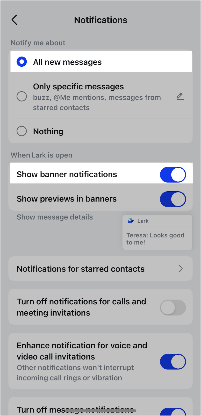 Quick reply to new messages on the Lark mobile app