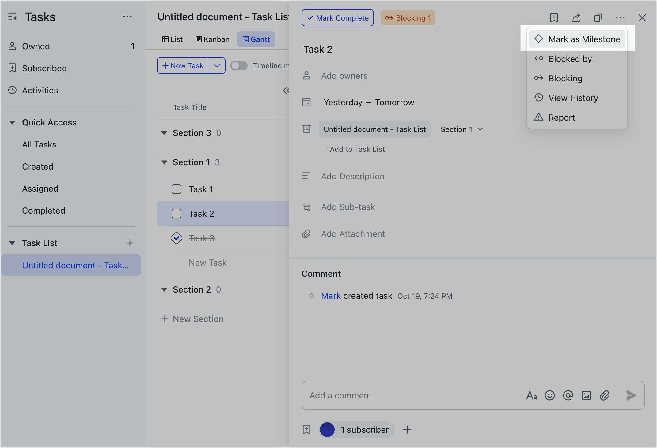 Use a Gantt chart to view and manage task list progress