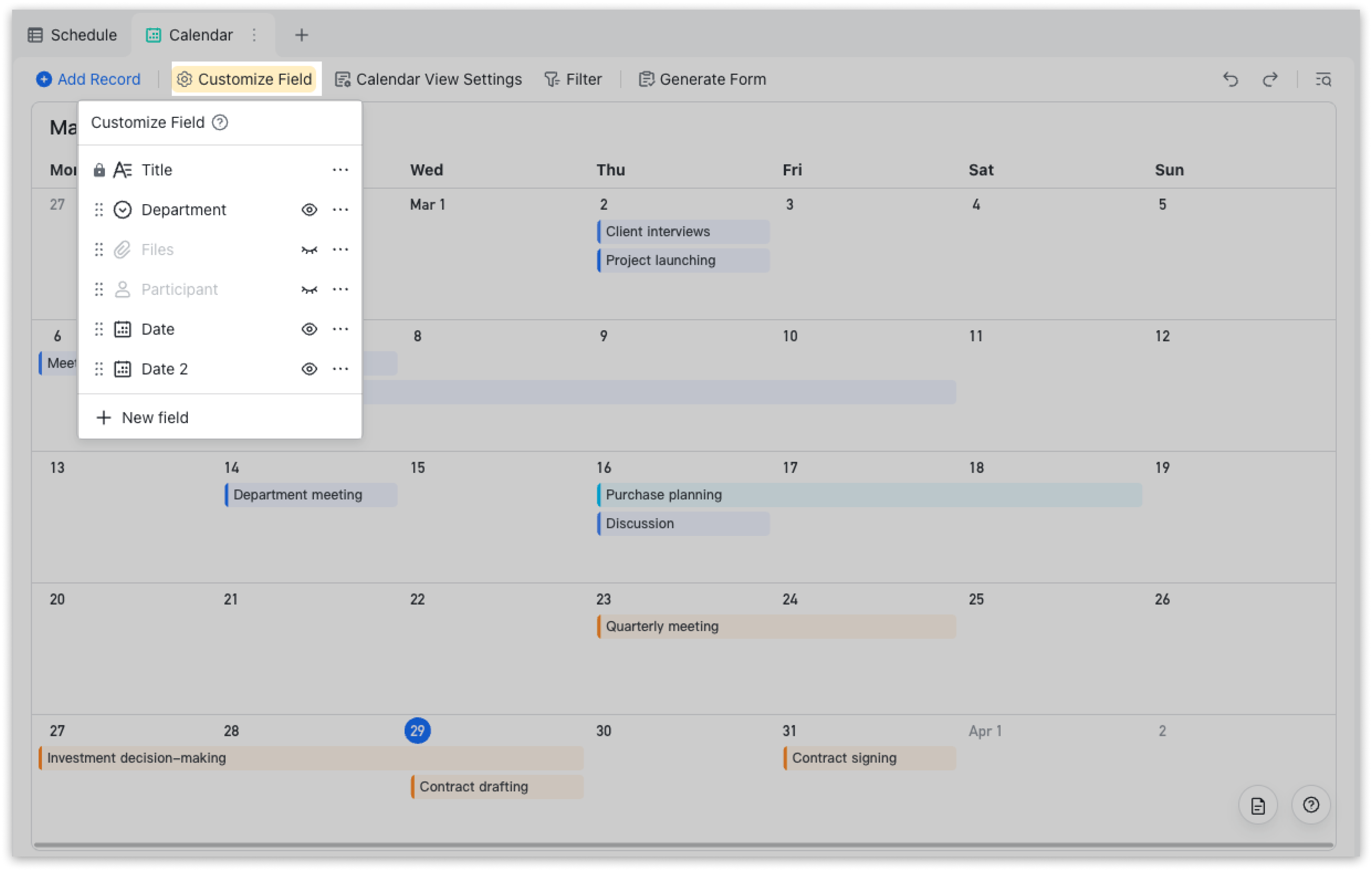Use calendar views in Base