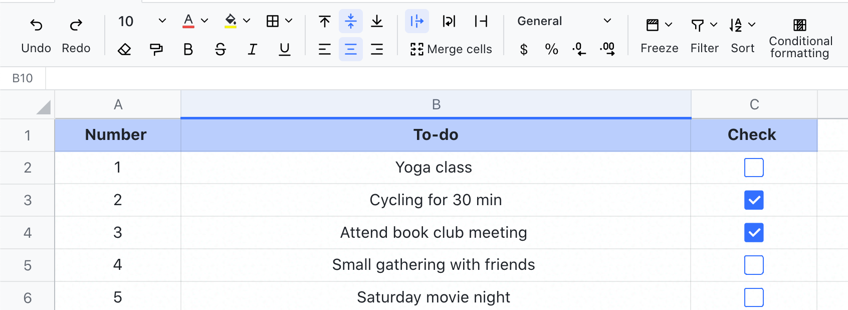 Use checkboxes in Sheets