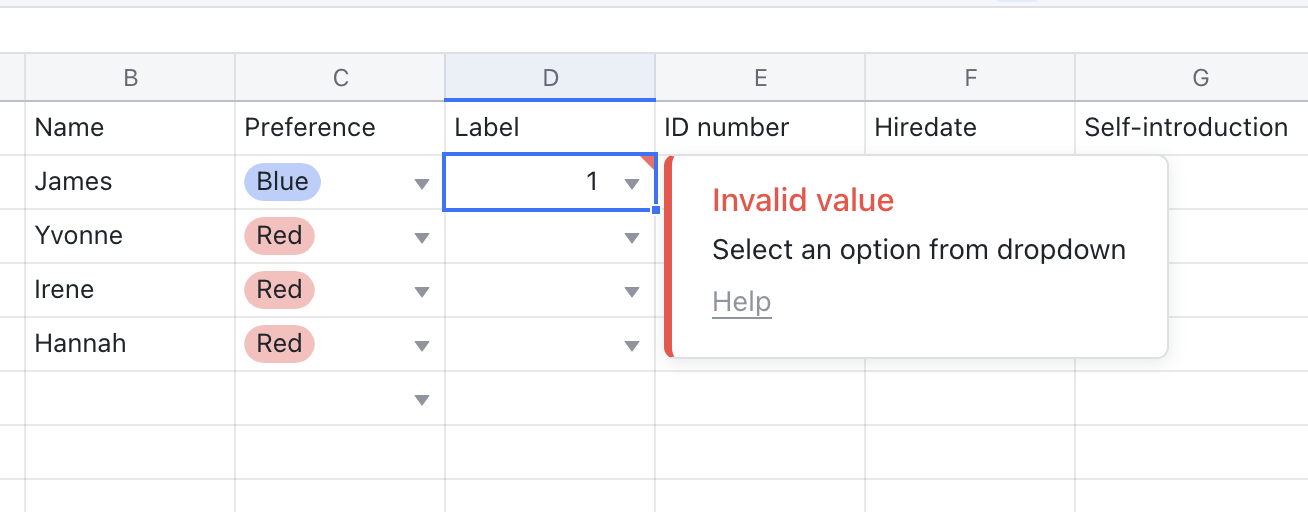 Use data validation in Sheets