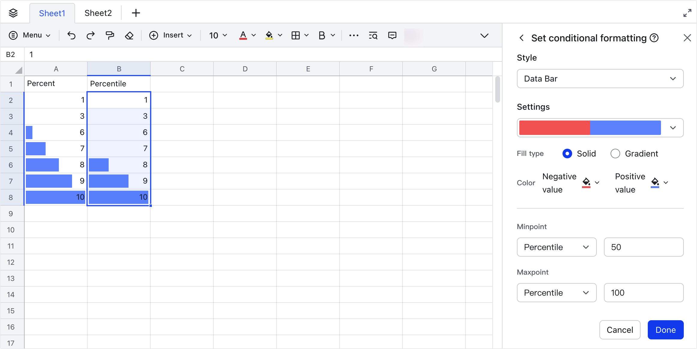 Use percent and percentile for conditional formatting