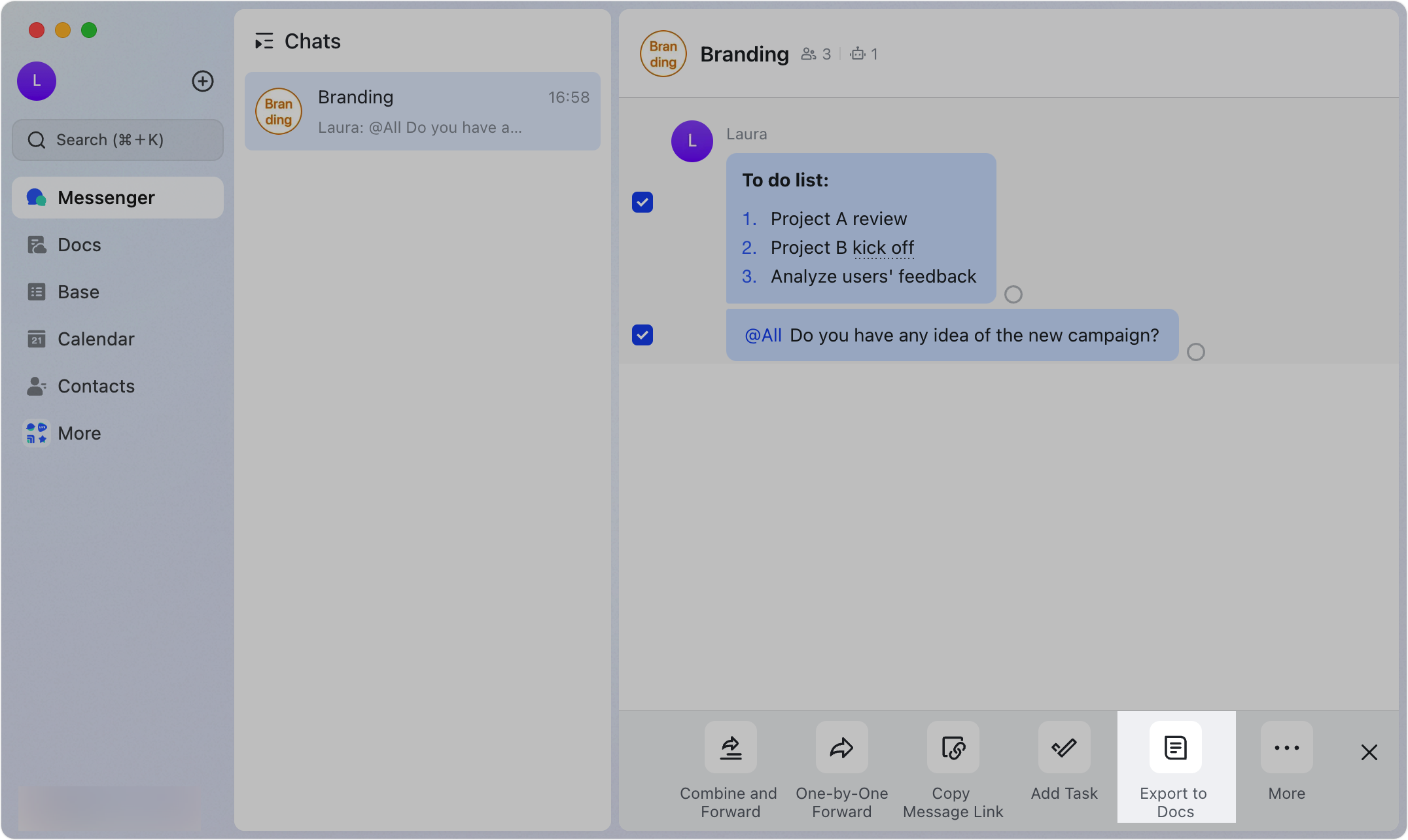 Export messages to a document