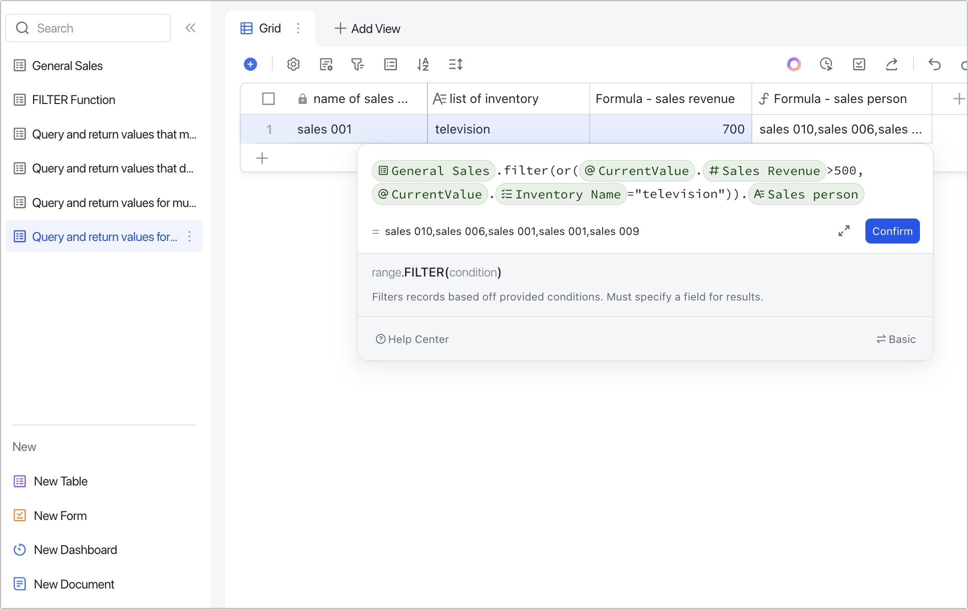 Use the FILTER function for Base