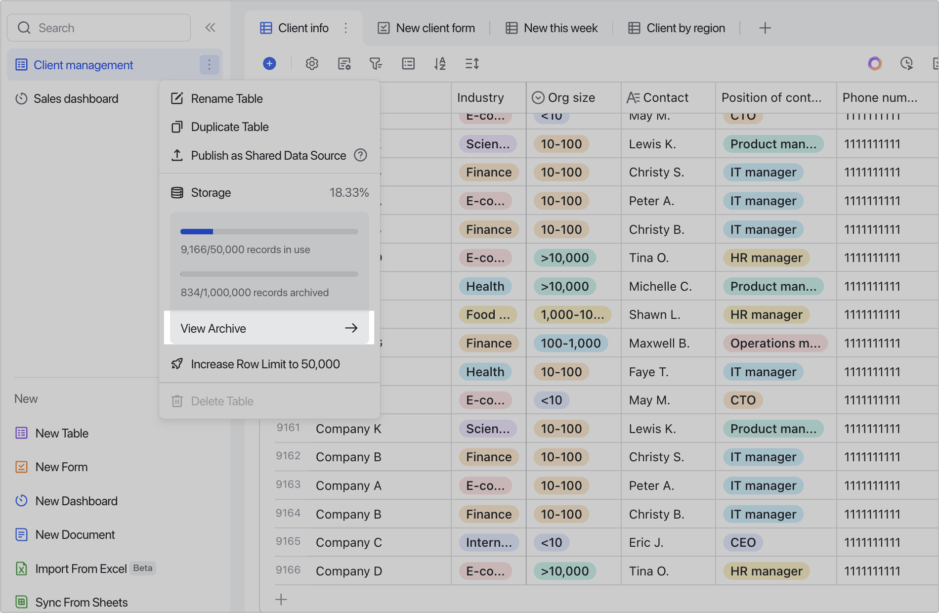 Archive records in Base (up to 1 million records)