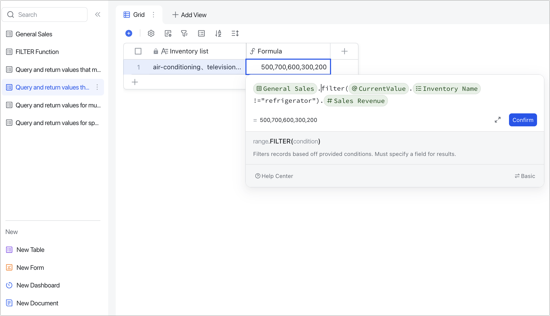 Use the FILTER function for Base