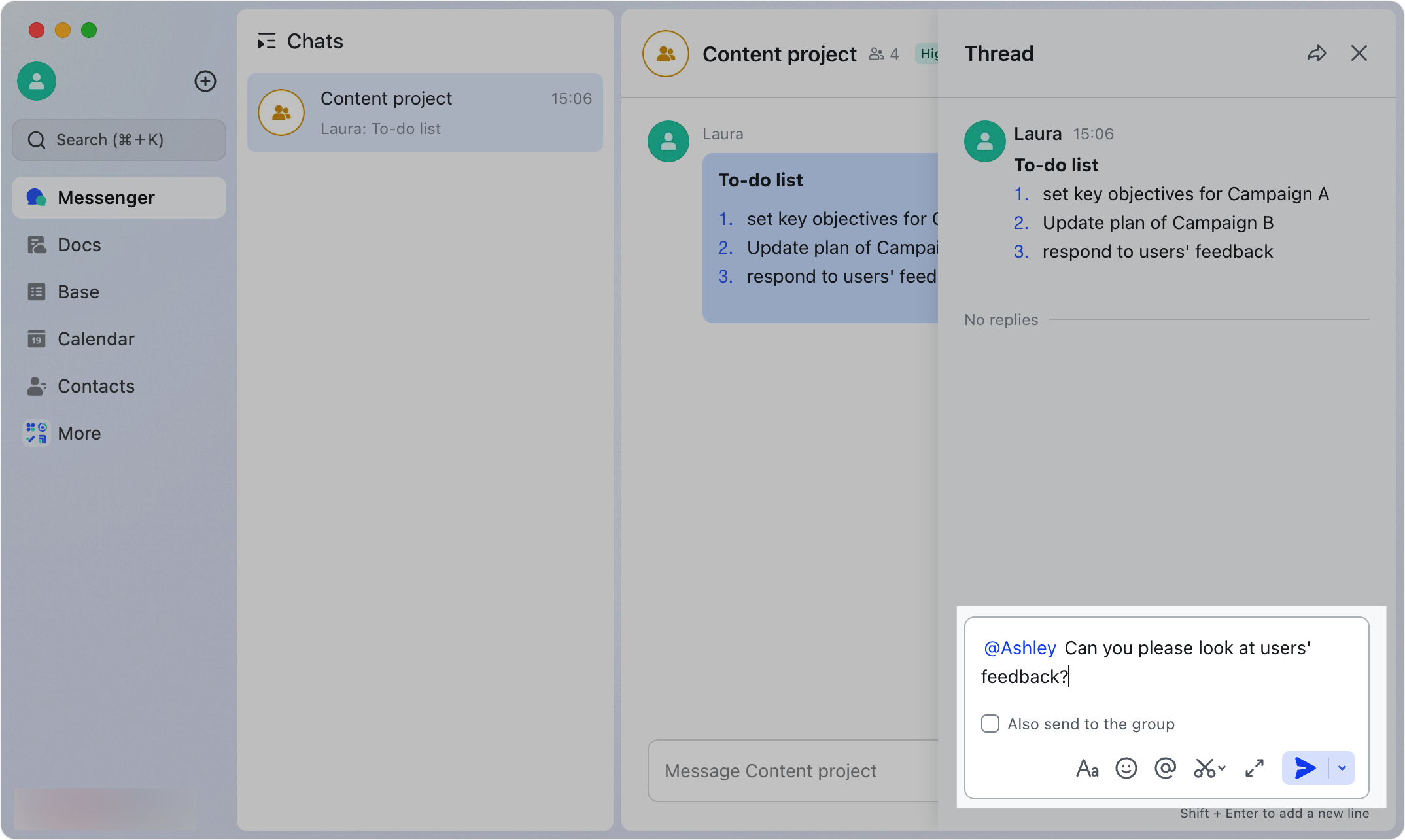 Reply to messages in a thread