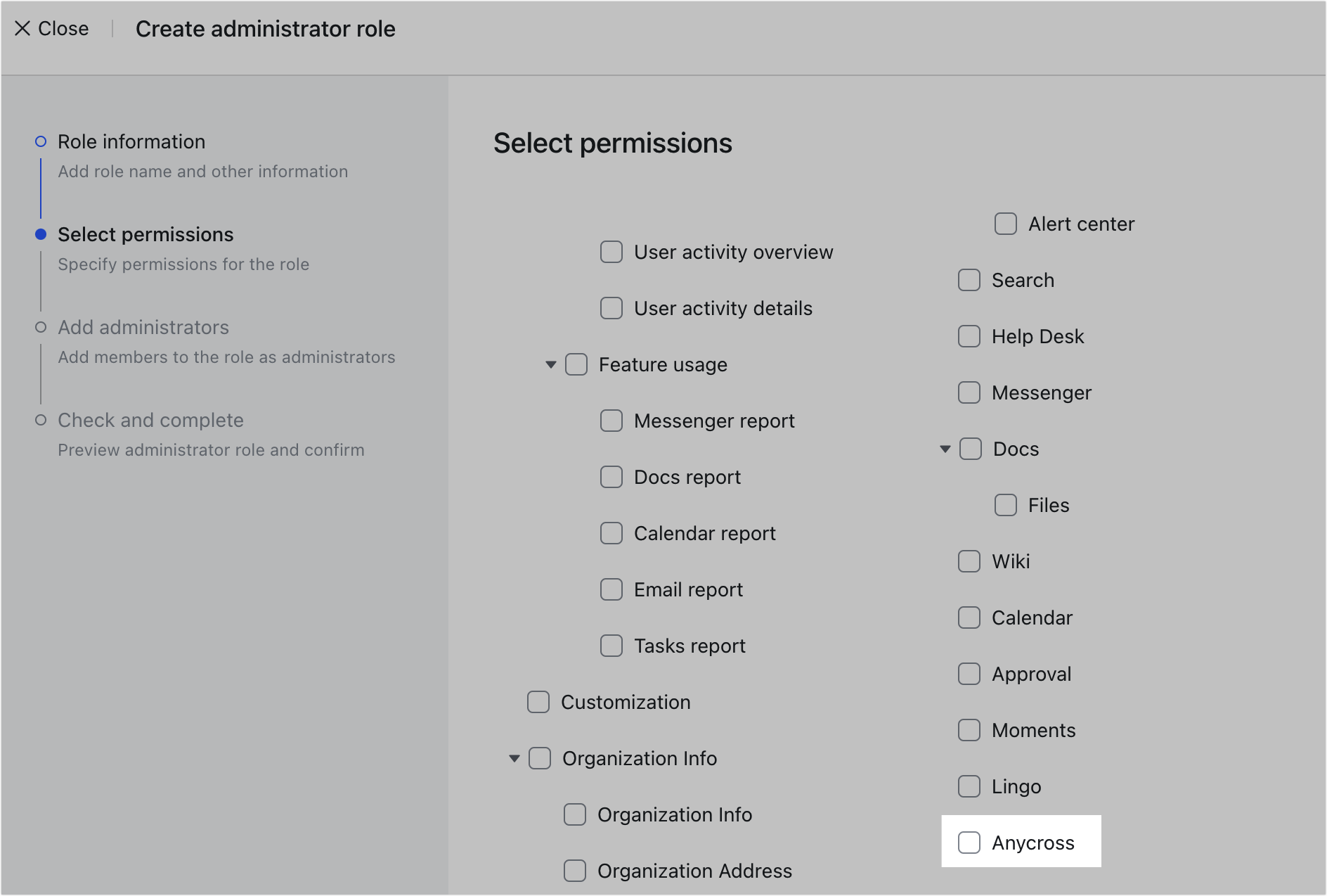 Add AnyCross users and assign permissions